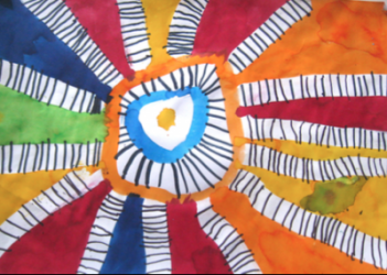 Soleil et graphisme avec de l'encre et drawing gum - Le jardin d'Alysse